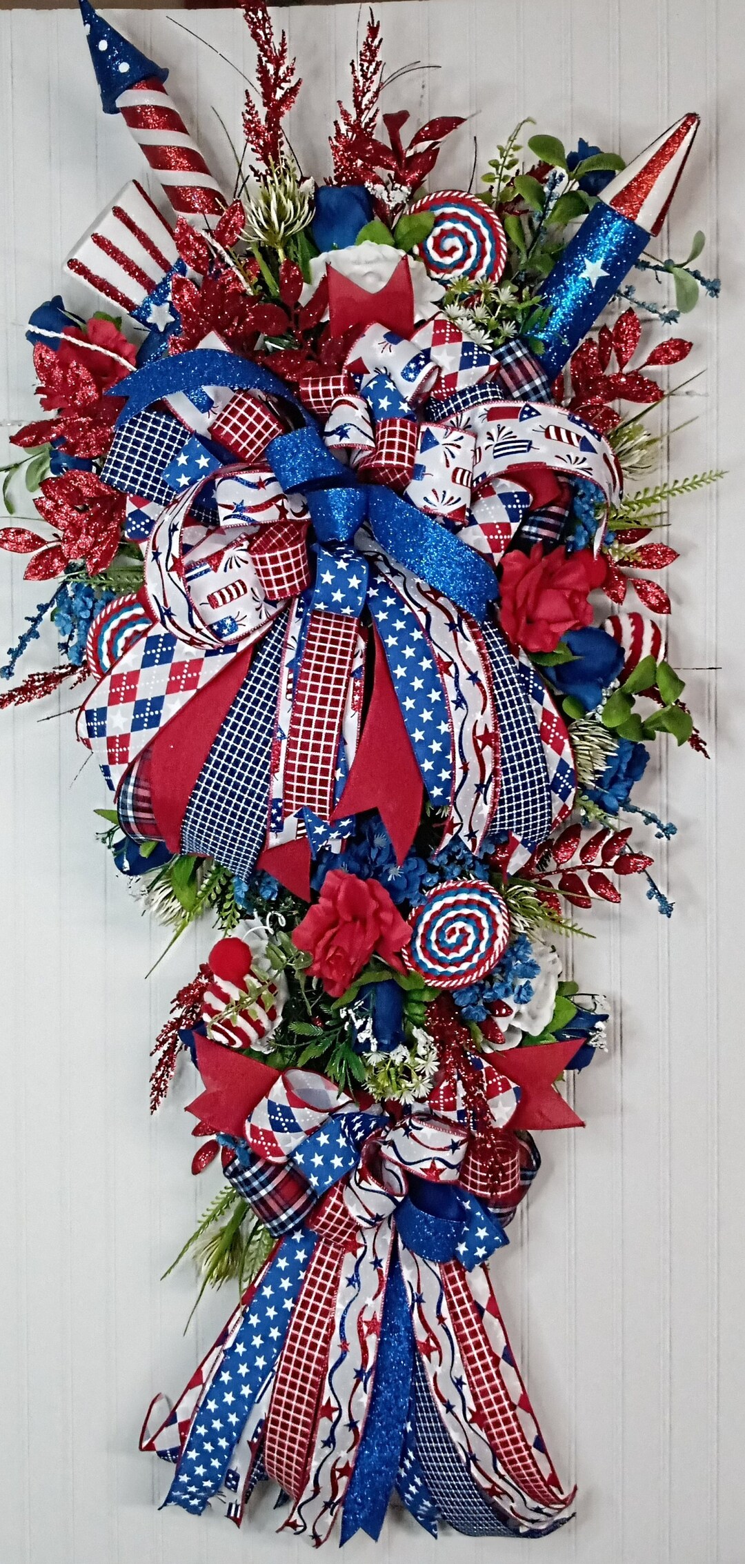 Extra-large Patriotic Swag for Front Door, Oversize Red, White and Blue ...