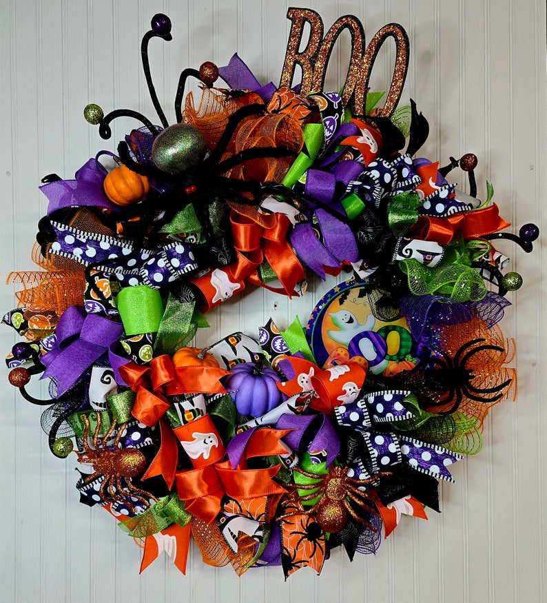 Extra Large Boo Wreath for Front Door, Giant Spider Oversized Decor ...