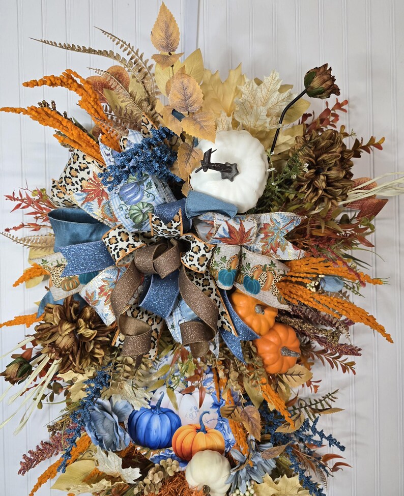 Fall Swag: Leopard Print & Blue Floral Door Decor - Etsy