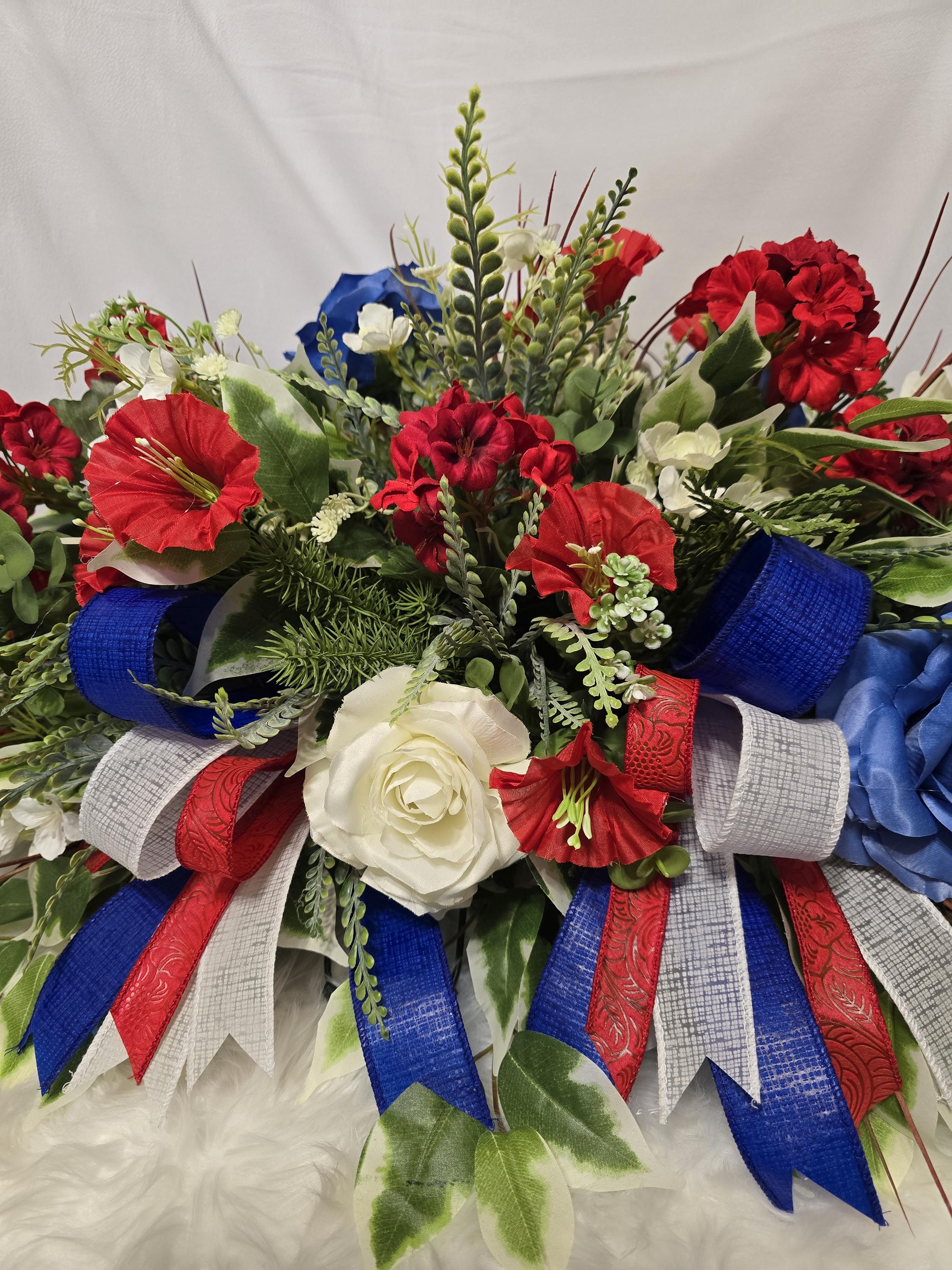 Weather Resistant Patriotic Cemetery Saddle: Red, White & Blue Memorial ...