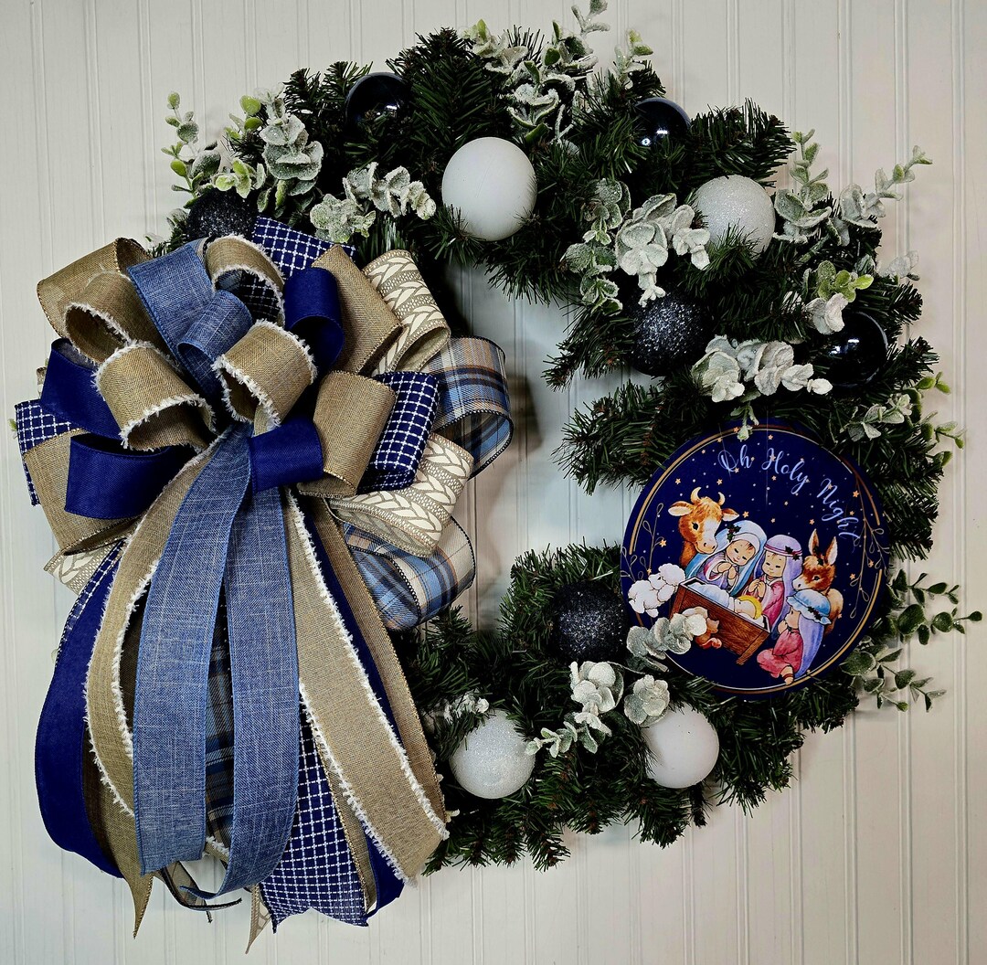 O Holy Night Wreath for Front Door, Childs Nativity Christmas Decor ...