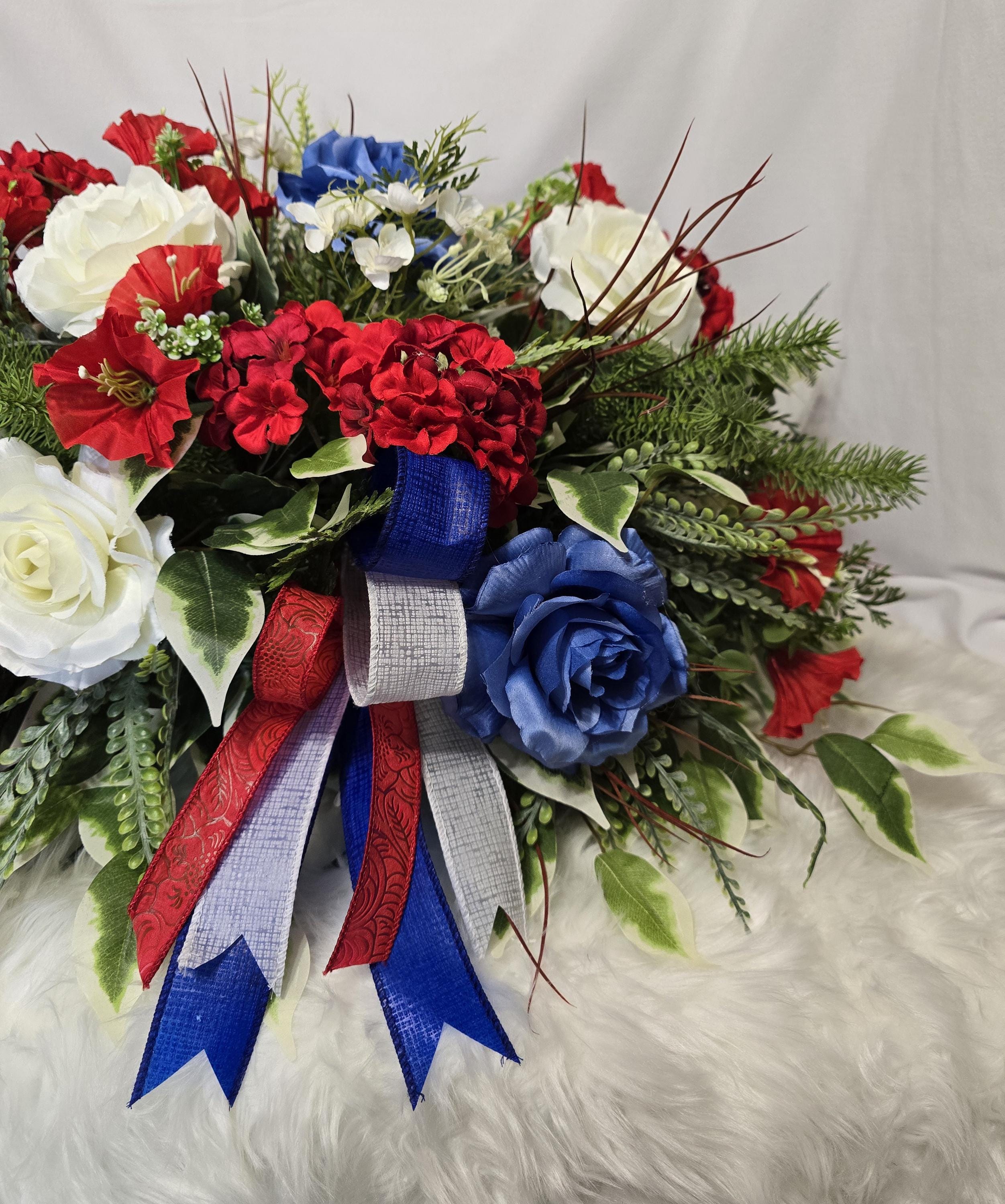 Weather Resistant Patriotic Cemetery Saddle: Red, White & Blue Memorial ...