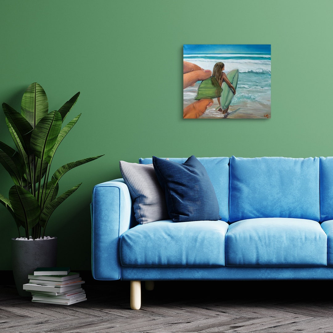 Lady Surf the Ocean Handcrafted Hand Painted Art Original Artwork ...