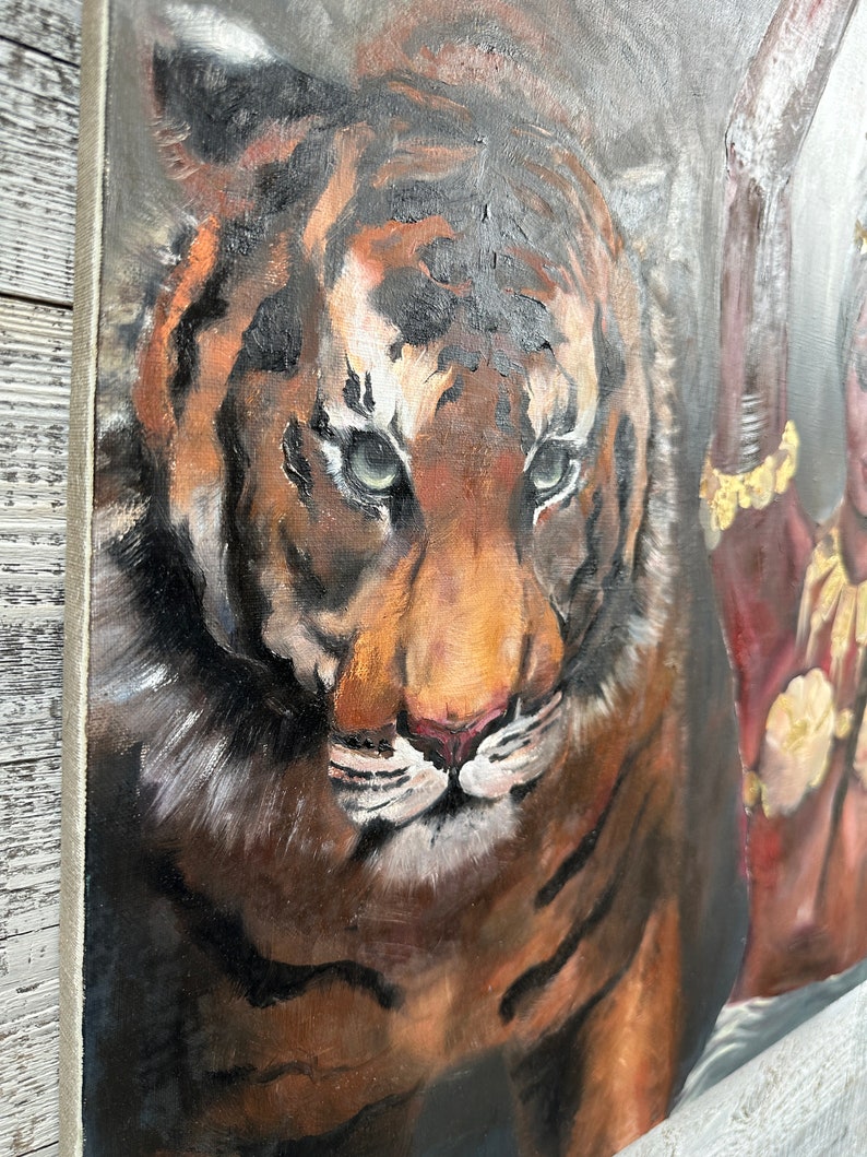 Woman Tiger Dance Artwork Gold Jewelry Earthy Tones Human Nature Tiger ...