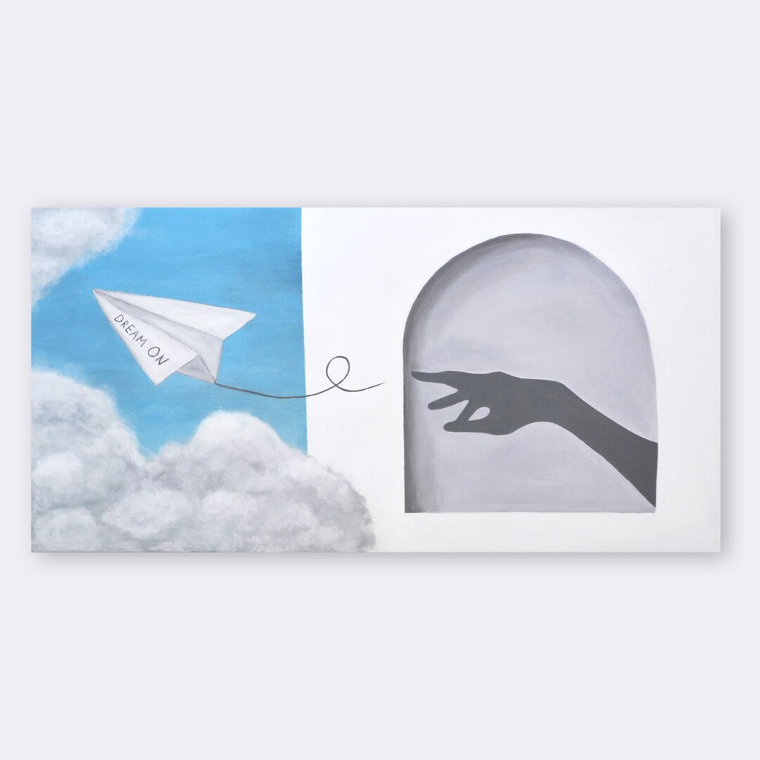 Dreamy Paper Plane Artwork – Surrealist Acrylic Wall Art, 100x50 Cm - Etsy