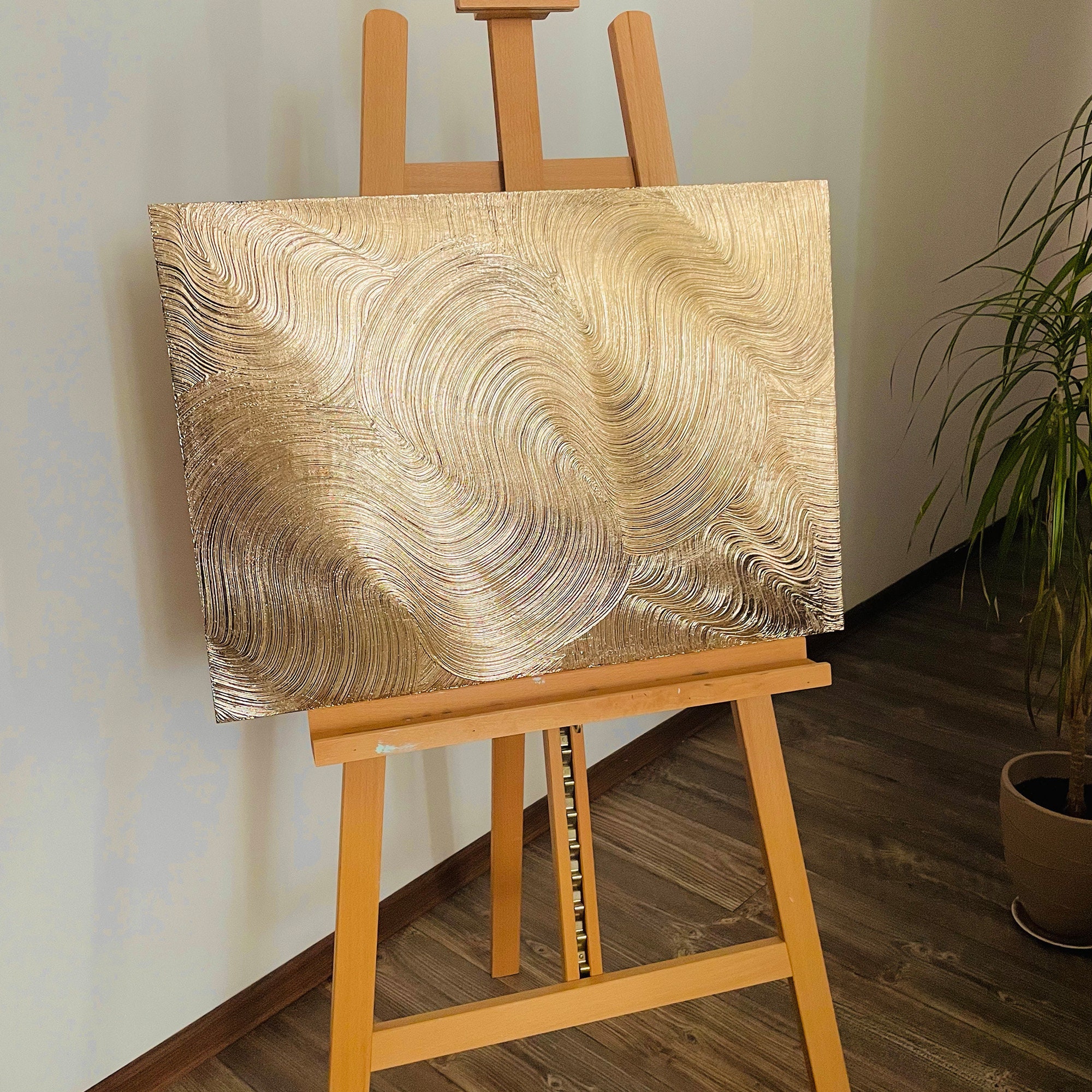 Gold Iridescent Texture Paste Gilding Handcrafted Hand Painted Art ...