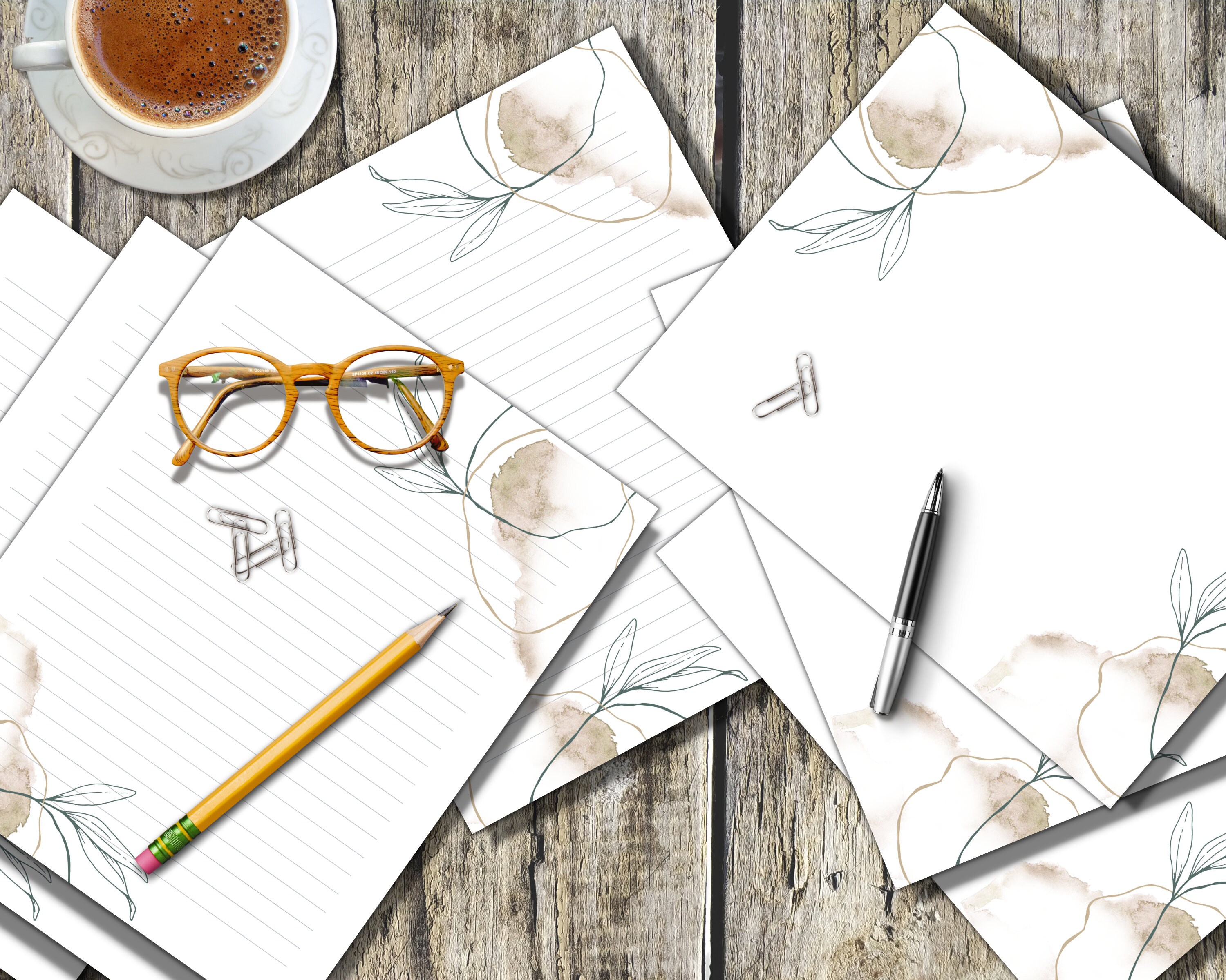 Printable Letter Writing Paper, Stationery, Botanical Watercolor Branch ...