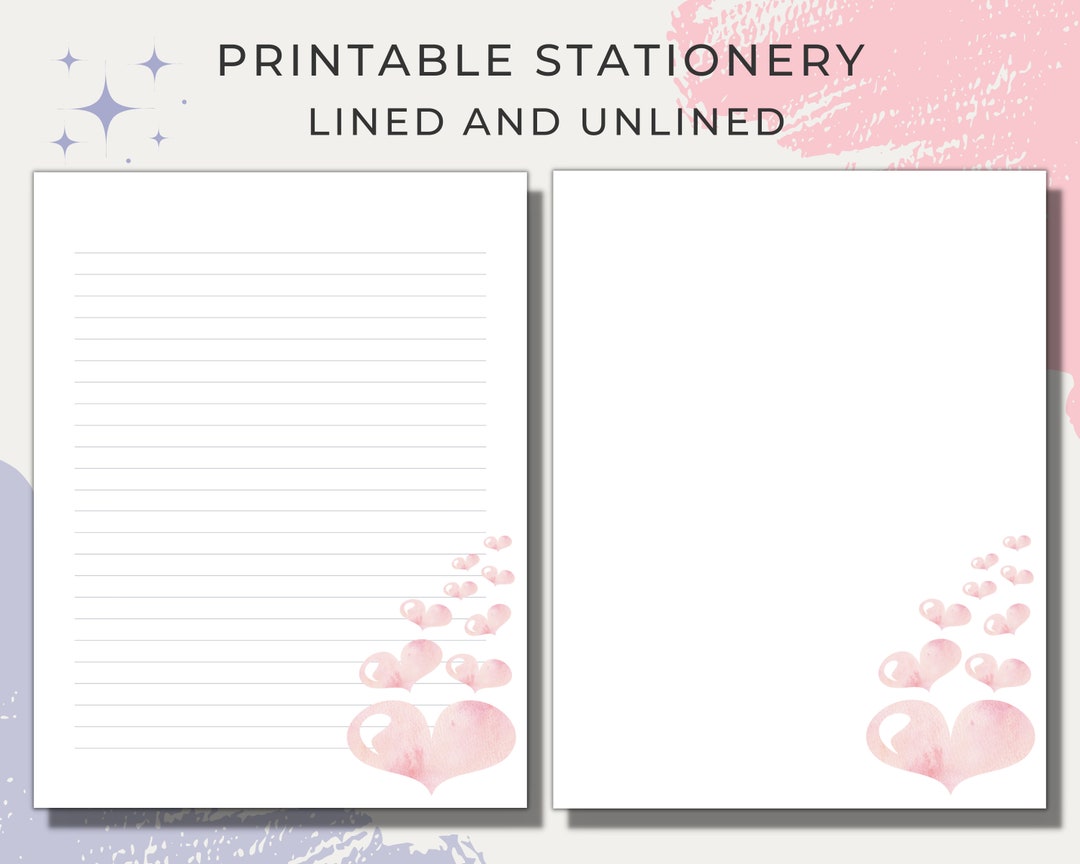Printable Letter Writing Stationery Set, Paper, Pink Watercolor Heart ...