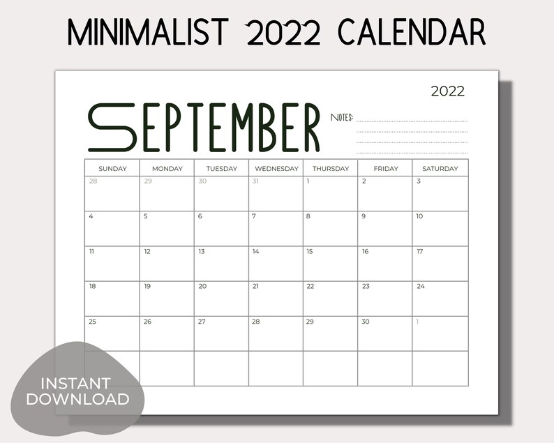 Printable Minimalist 2022 Monthly Calendar, Events Planner, Appointment ...