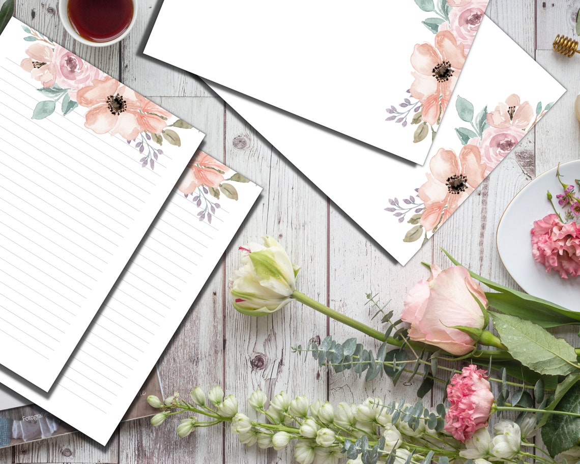 Printable Letter Writing Paper Set, Stationery, Pink Watercolor , A4 ...