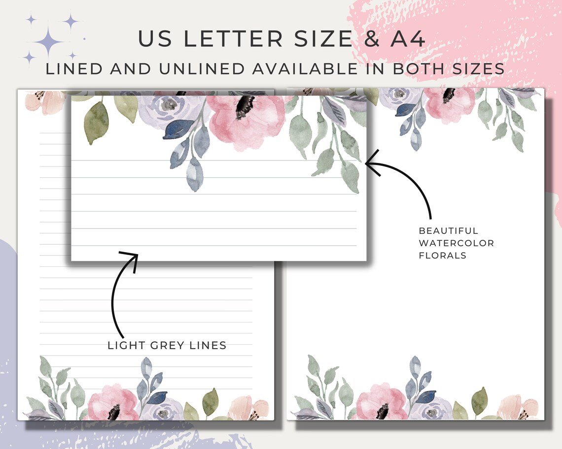 Printable Letter Writing Stationery Set, Paper, Dusty Rose Purple, A4 ...