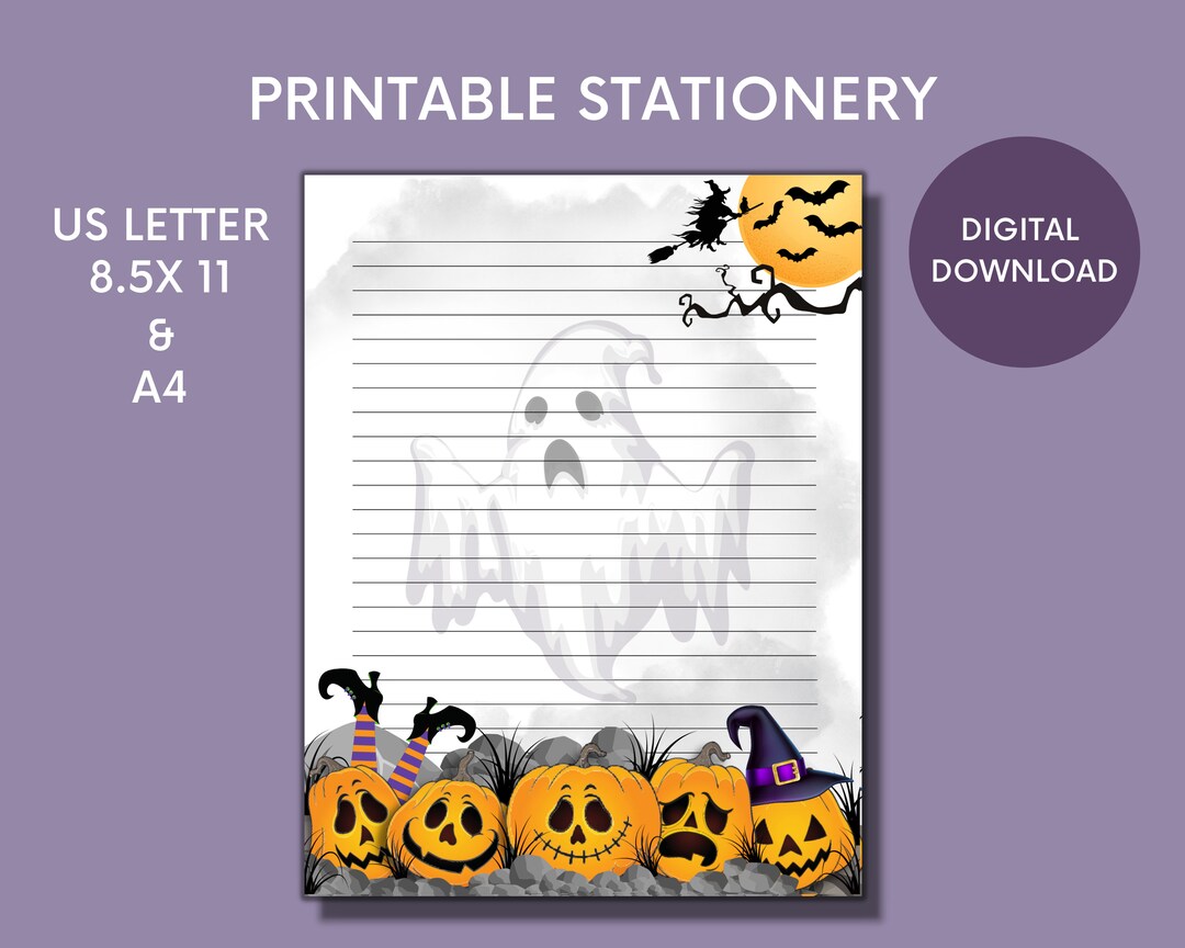 Printable Letter Writing Set, Paper Stationery, Halloween Pumpkins, A4 ...