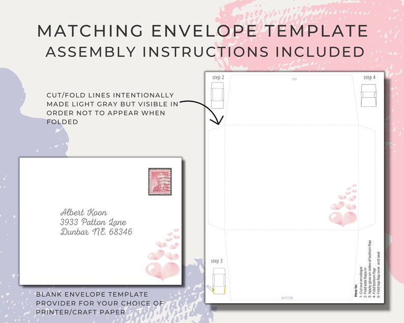 Printable Letter Writing Stationery Set, Paper, Pink Watercolor Heart ...