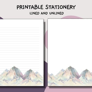 Printable Letter Writing Set, Paper Stationery, Watercolor Mountains ...