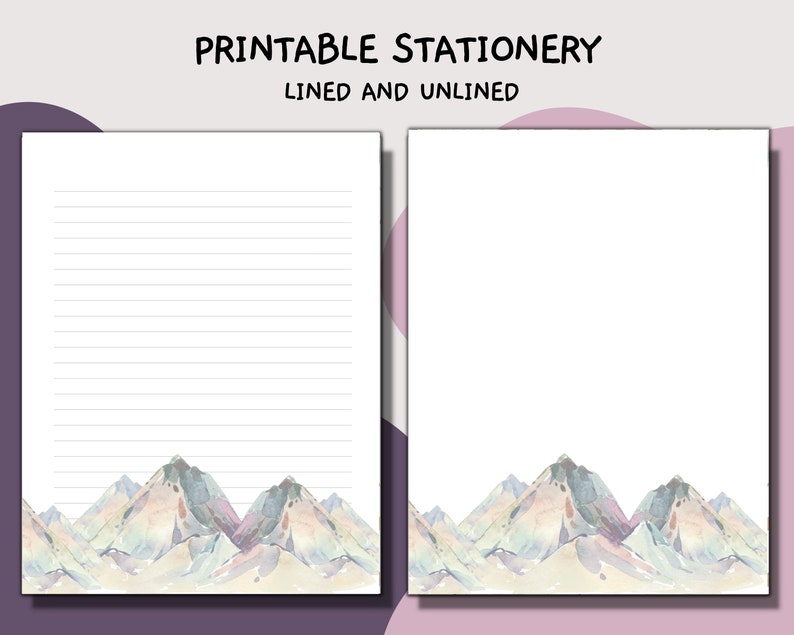 Printable Letter Writing Set, Paper Stationery, Watercolor Mountains ...