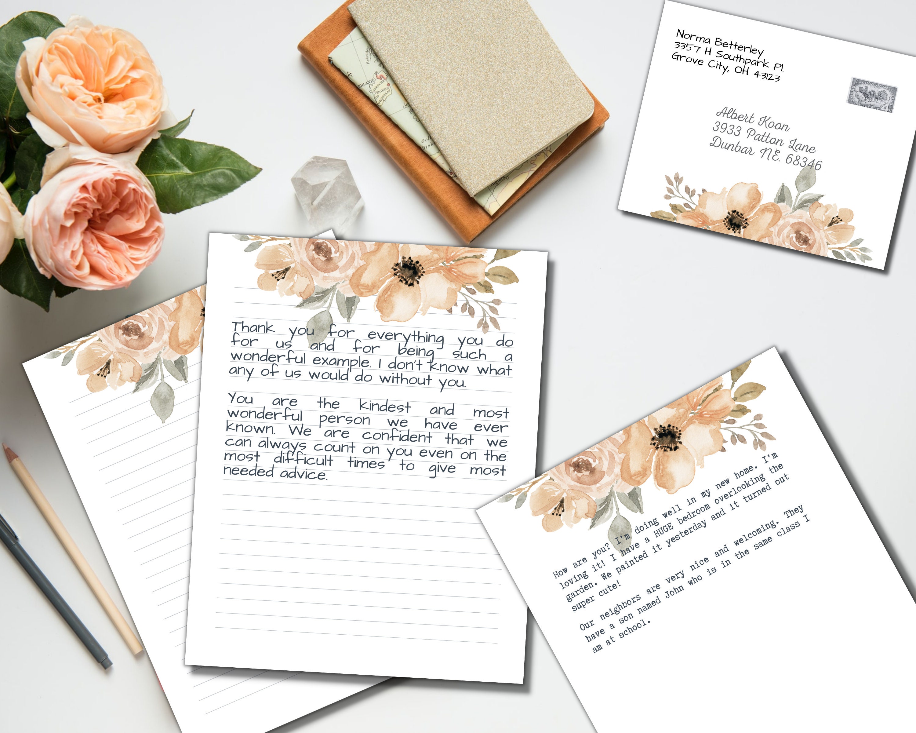 Printable Letter Writing Paper Set Stationery Watercolor - Etsy