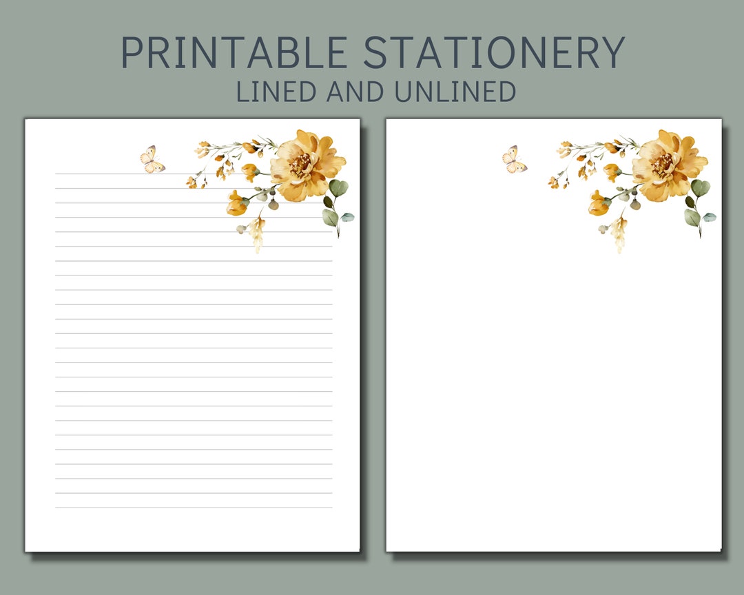 Printable Letter Writing Paper Set, Stationery, Watercolor Floral, A4 ...