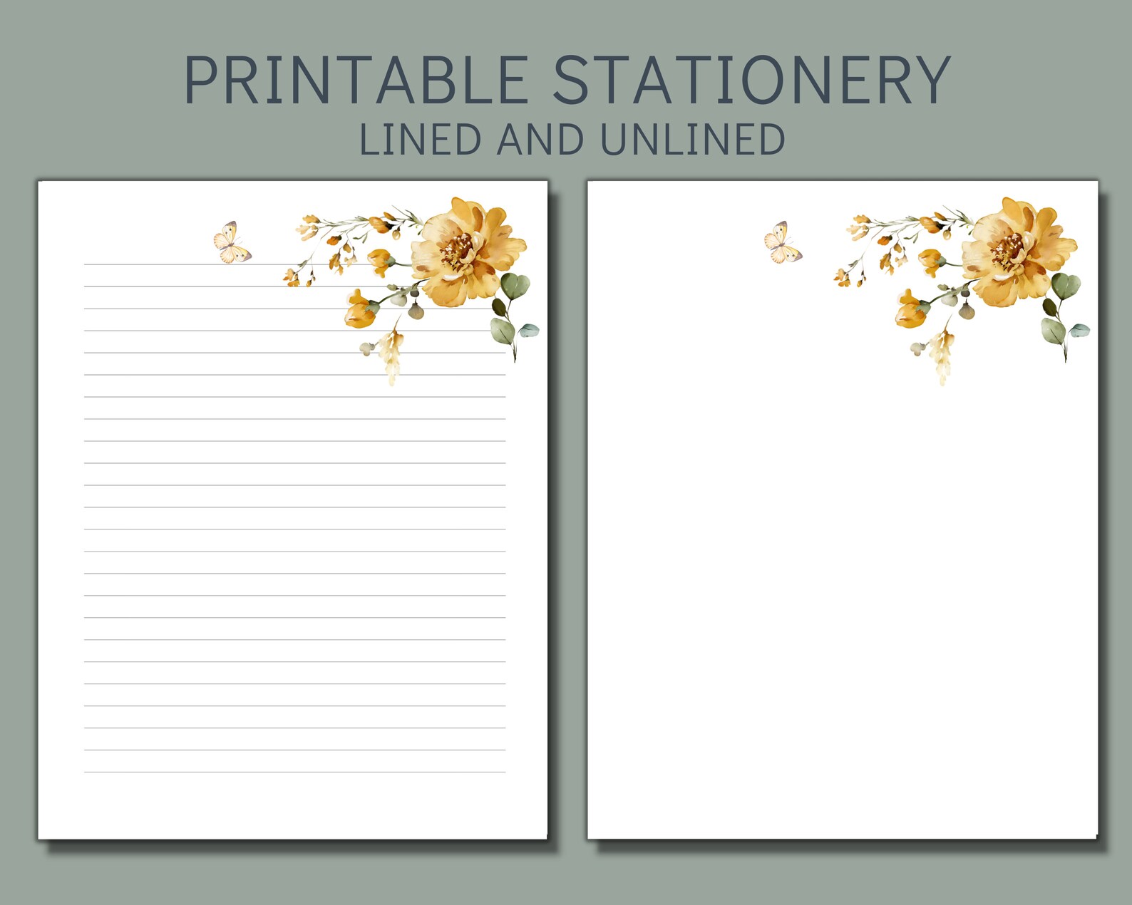 Printable Letter Writing Paper Set Stationery Watercolor - Etsy