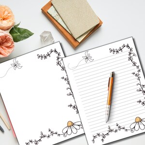 Printable Letter Writing Paper Set, Stationery, Daisy Doodle , A4, US ...