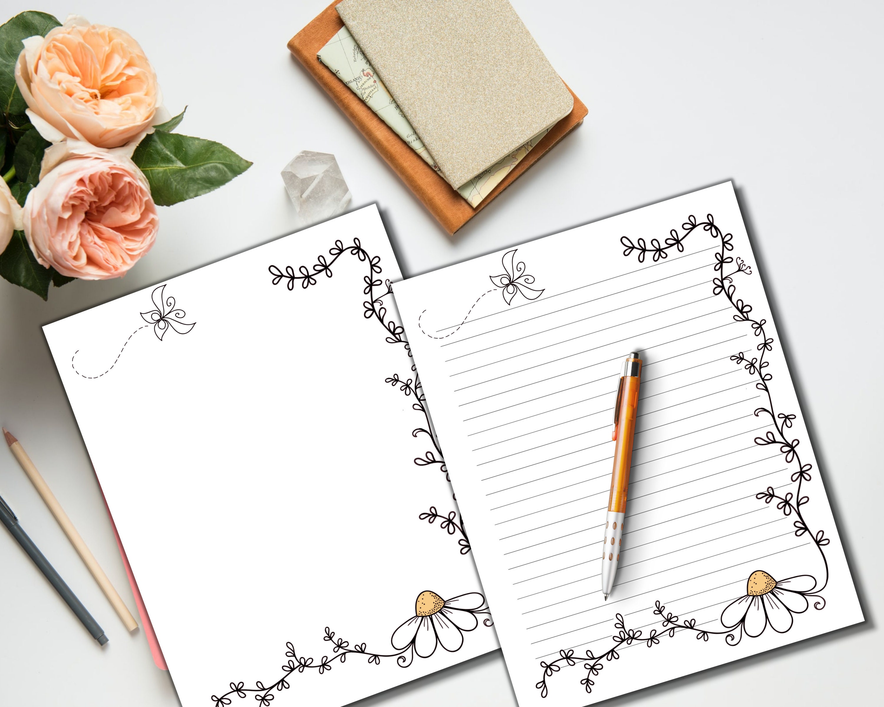 Printable Letter Writing Paper Set Stationery Daisy Doodle - Etsy