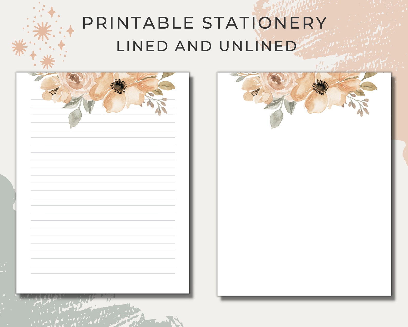 Printable Letter Writing Paper Set Stationery Watercolor | Etsy