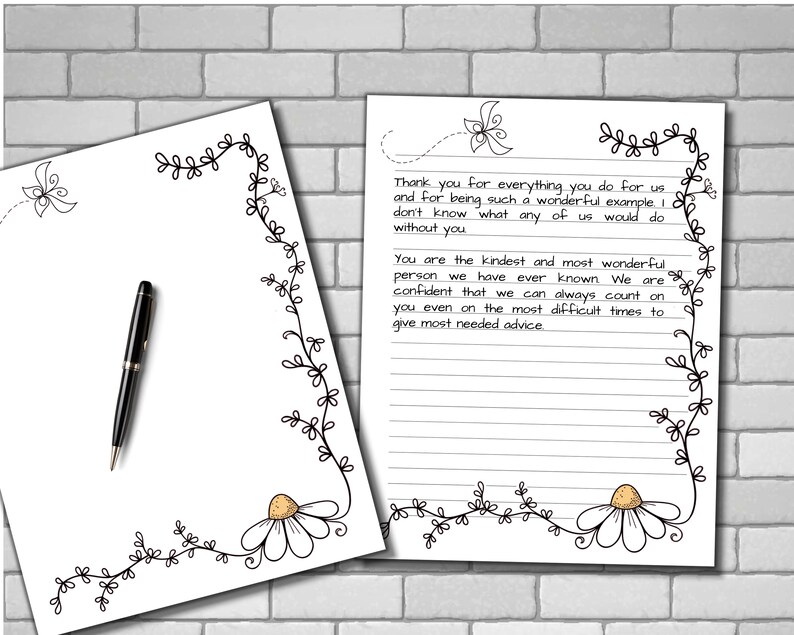 Printable Letter Writing Paper Set Stationery Daisy Doodle - Etsy