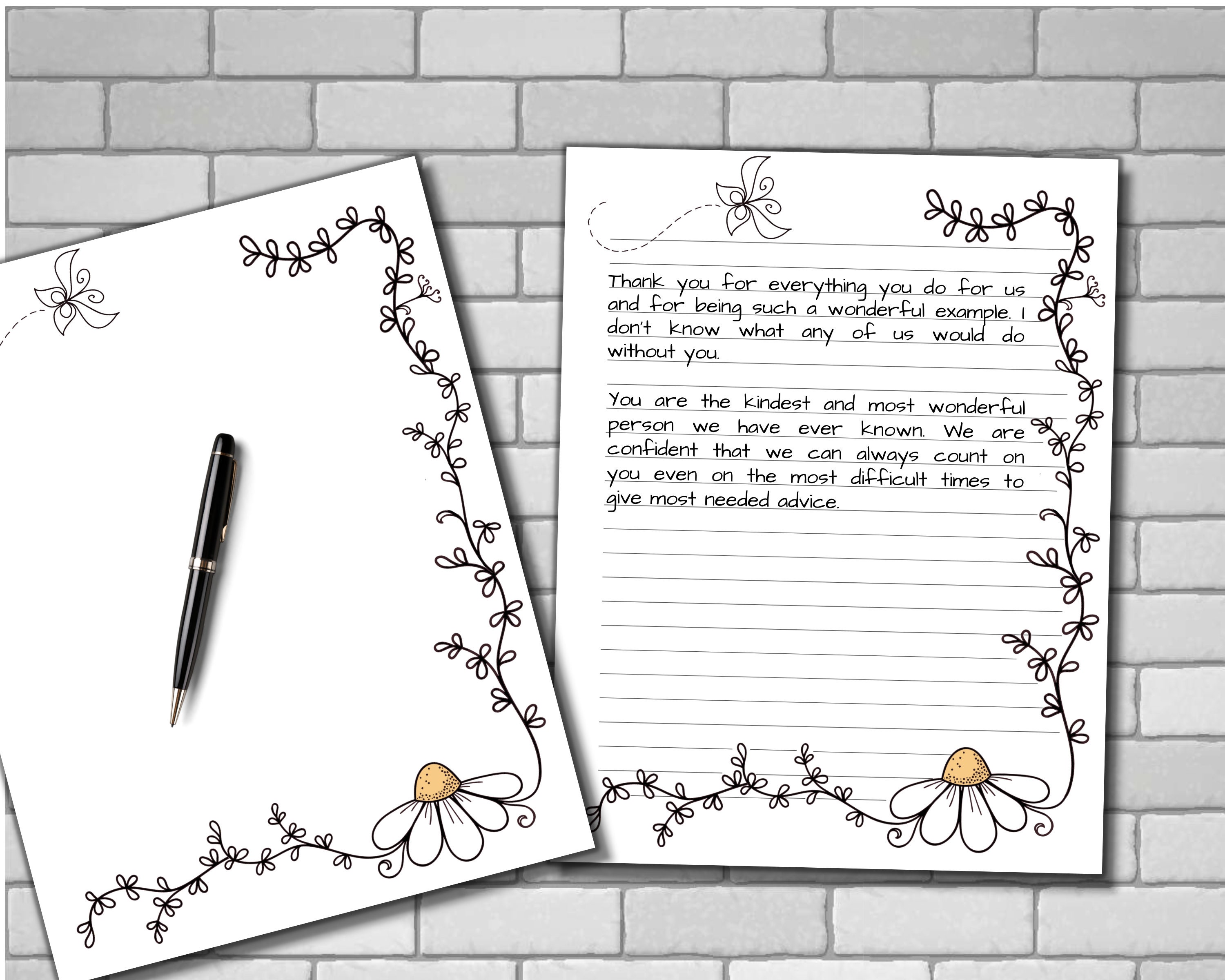 Printable Letter Writing Paper Set Stationery Daisy Doodle - Etsy