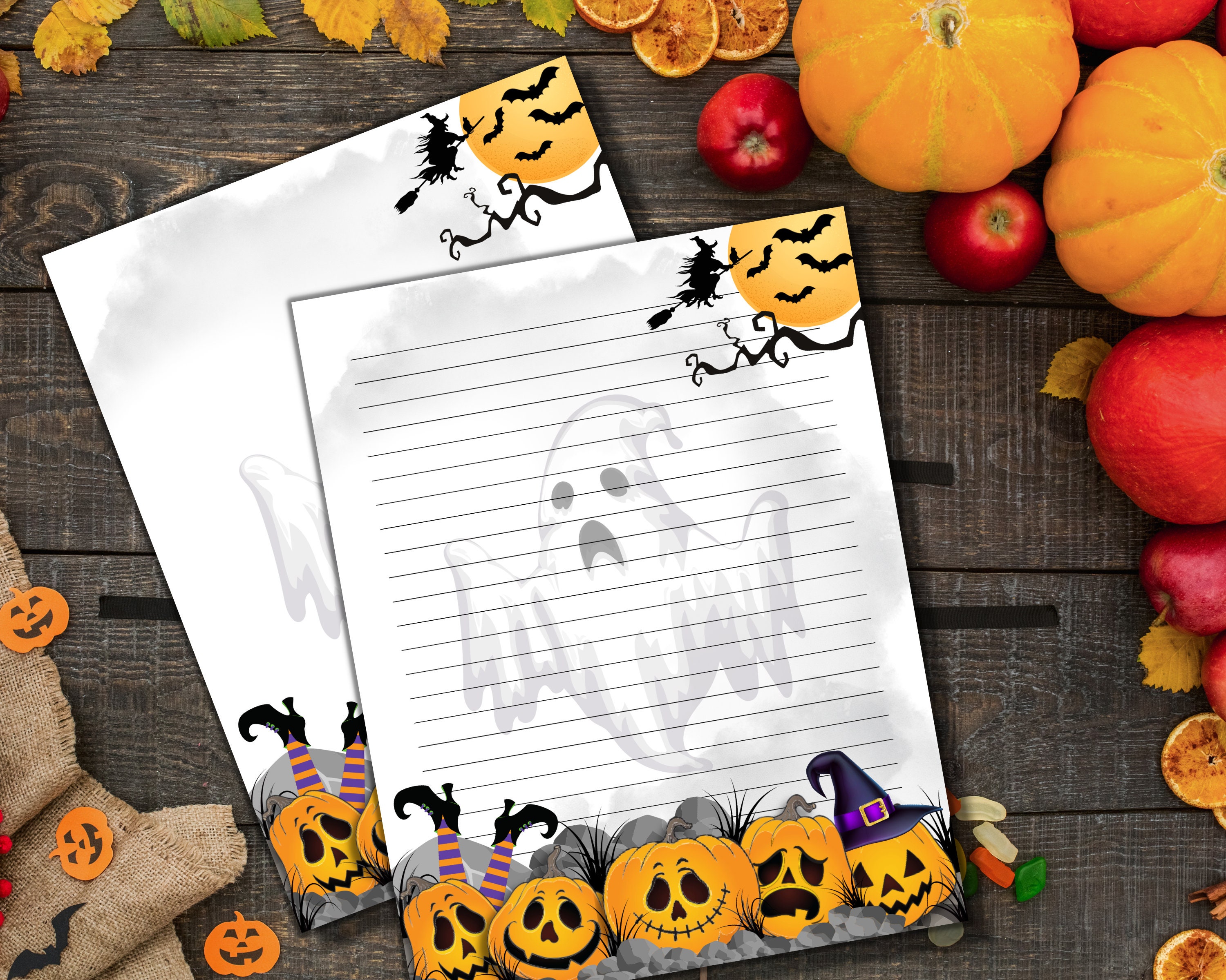 Printable Letter Writing Set, Paper Stationery, Halloween Pumpkins, A4 ...