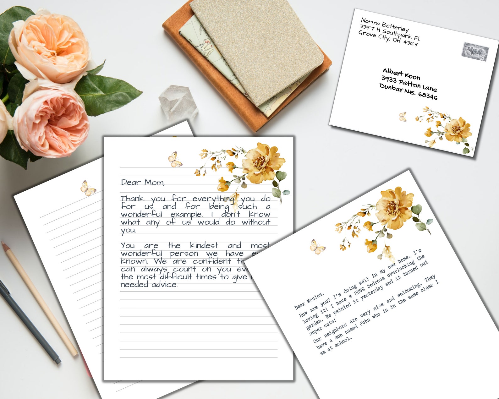 Printable Letter Writing Paper Set, Stationery, Watercolor Floral, A4 ...