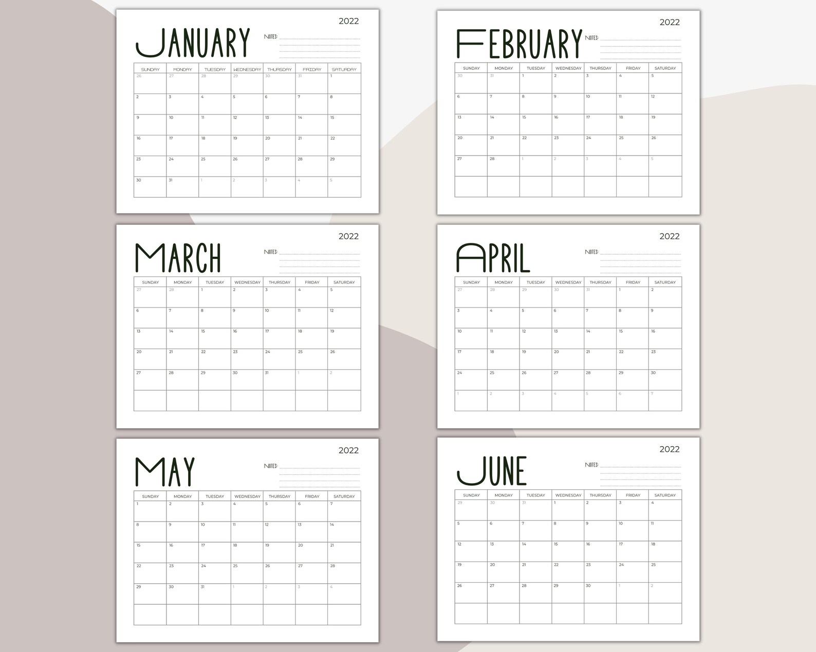 Printable Minimalist 2022 Monthly Calendar, Events Planner, Appointment ...