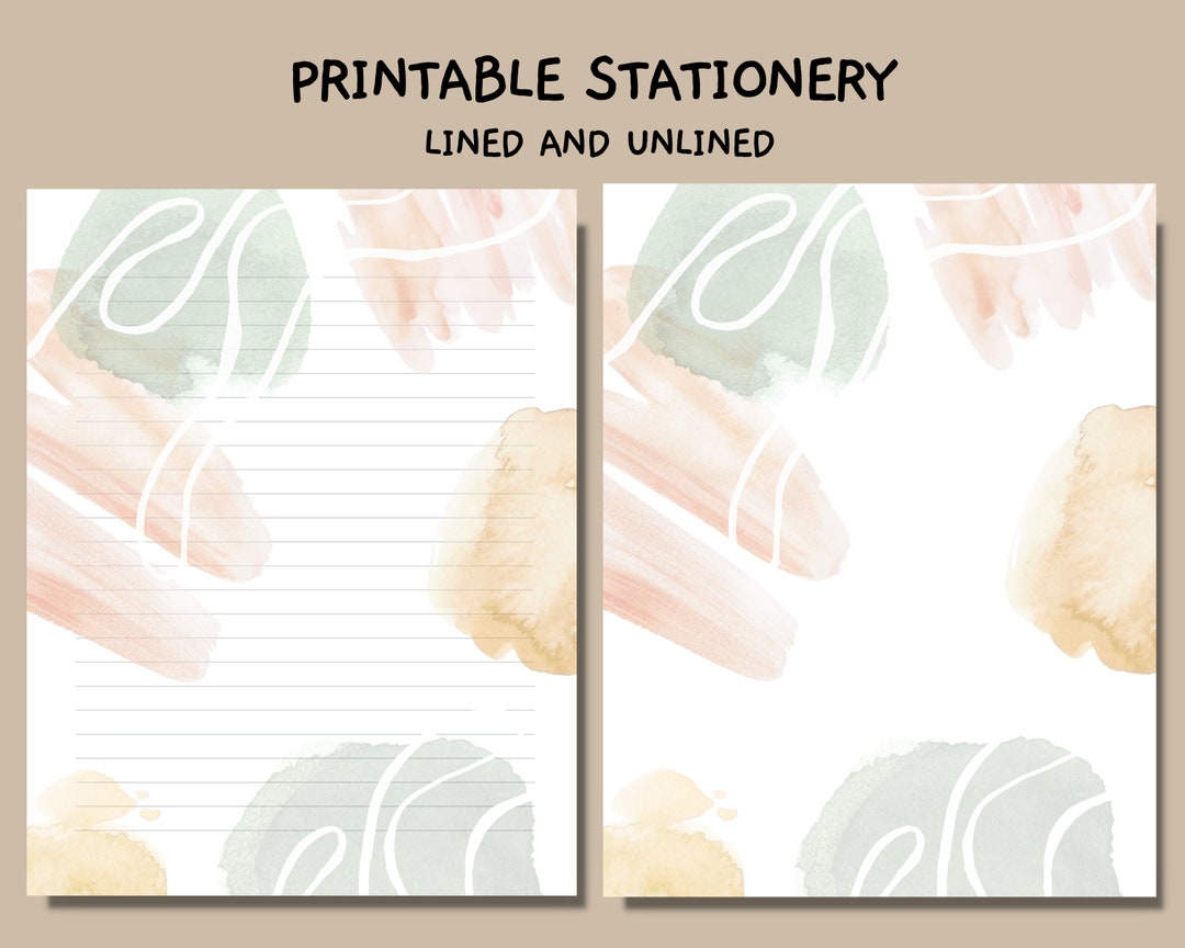 Printable Letter Writing Set, Paper Stationery, Watercolor Brushes , A4 ...