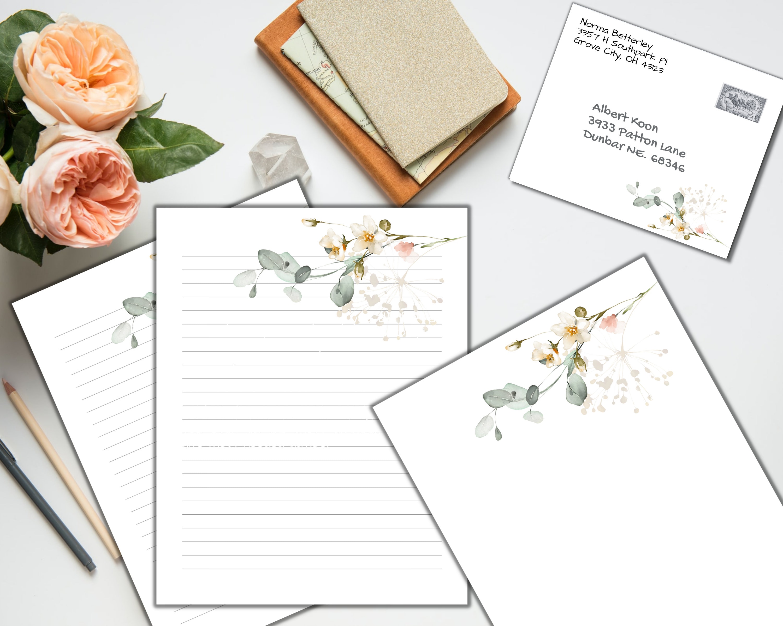 Printable Letter Writing Paper Set Stationery Watercolor - Etsy UK