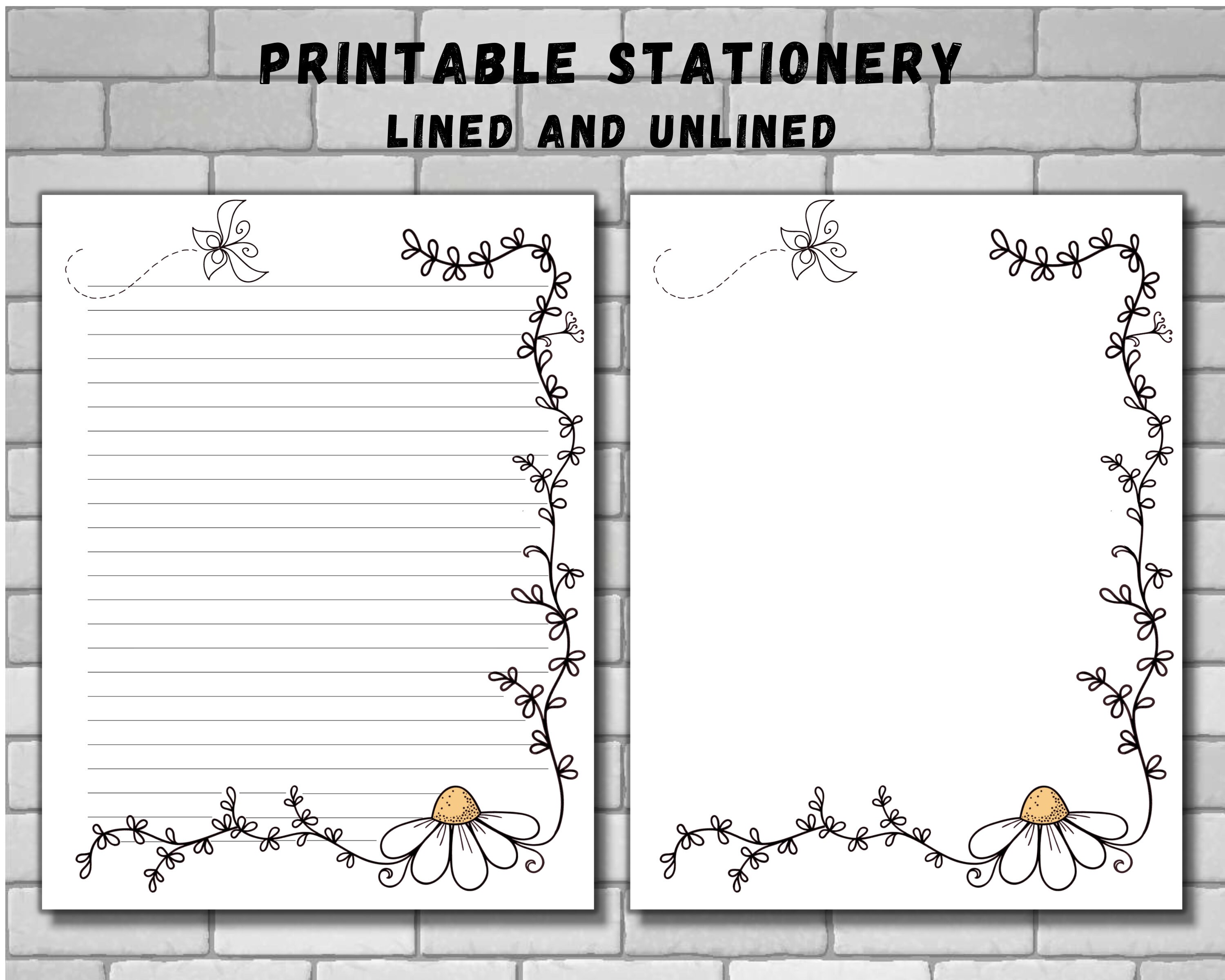 Printable Letter Writing Paper Set Stationery Daisy Doodle - Etsy