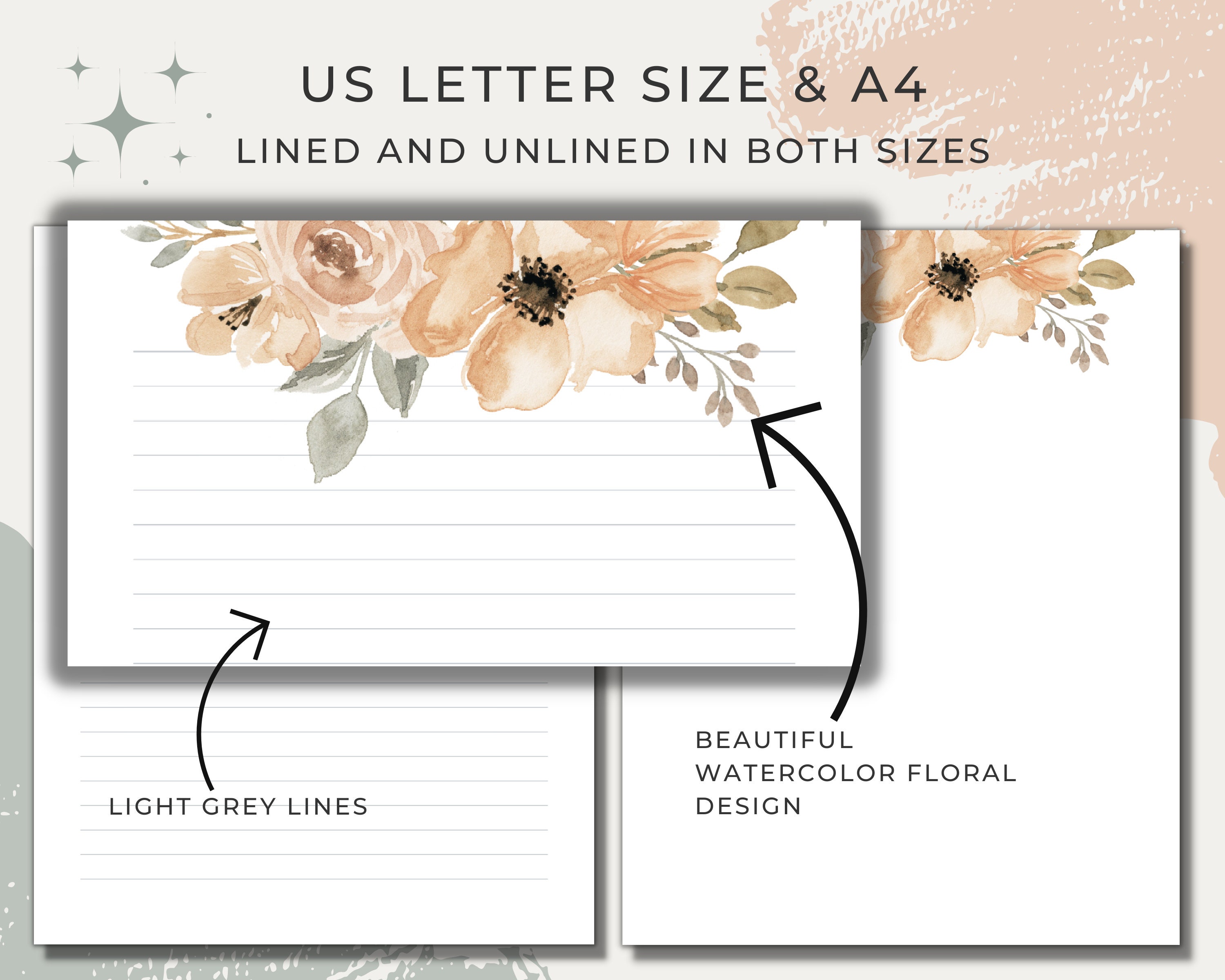 Printable Letter Writing Paper Set Stationery Watercolor - Etsy