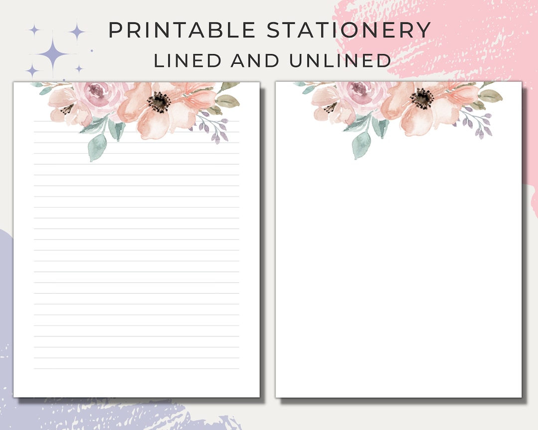Printable Letter Writing Paper Set, Stationery, Pink Watercolor , A4 ...