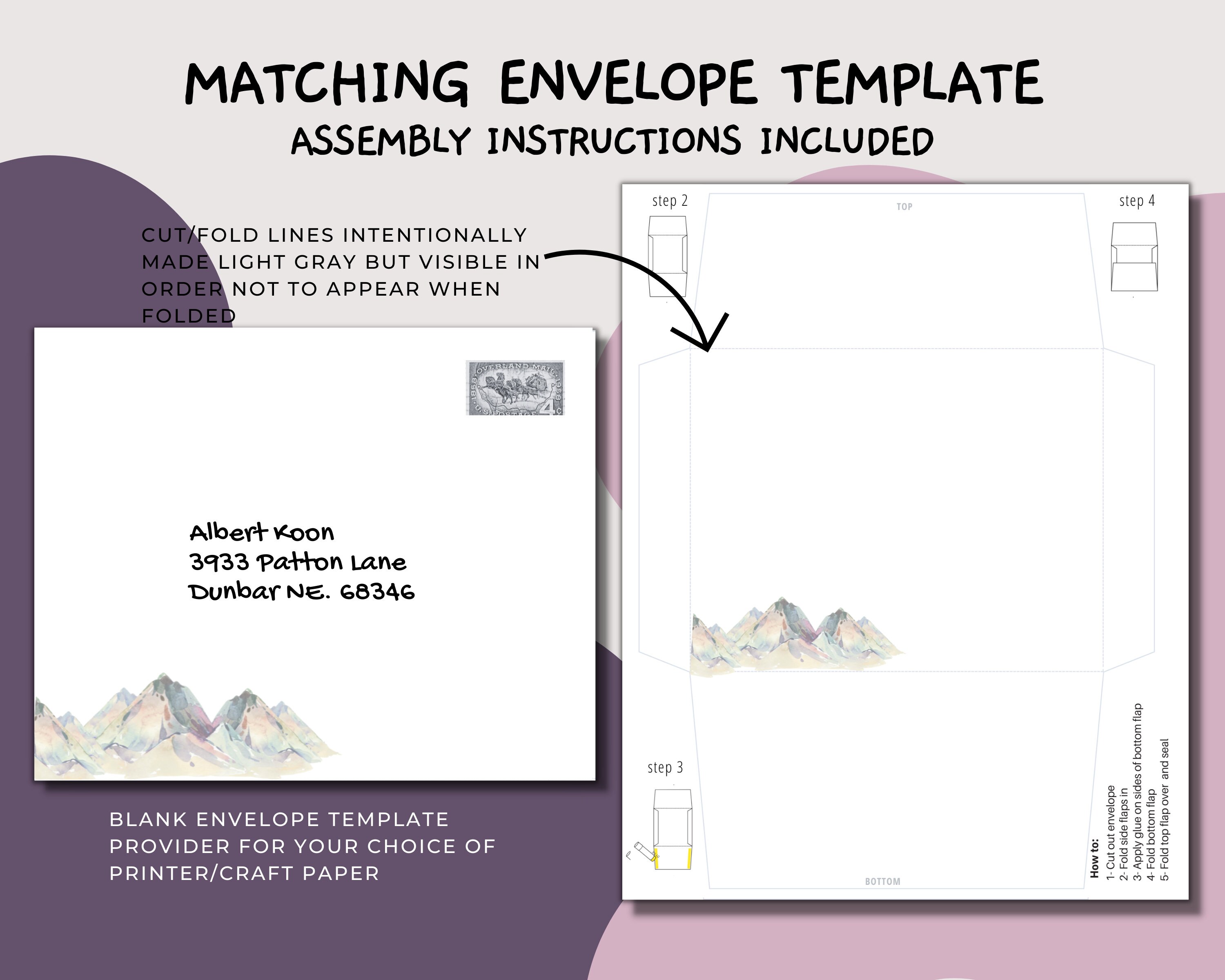 Printable Letter Writing Set, Paper Stationery, Watercolor Mountains ...