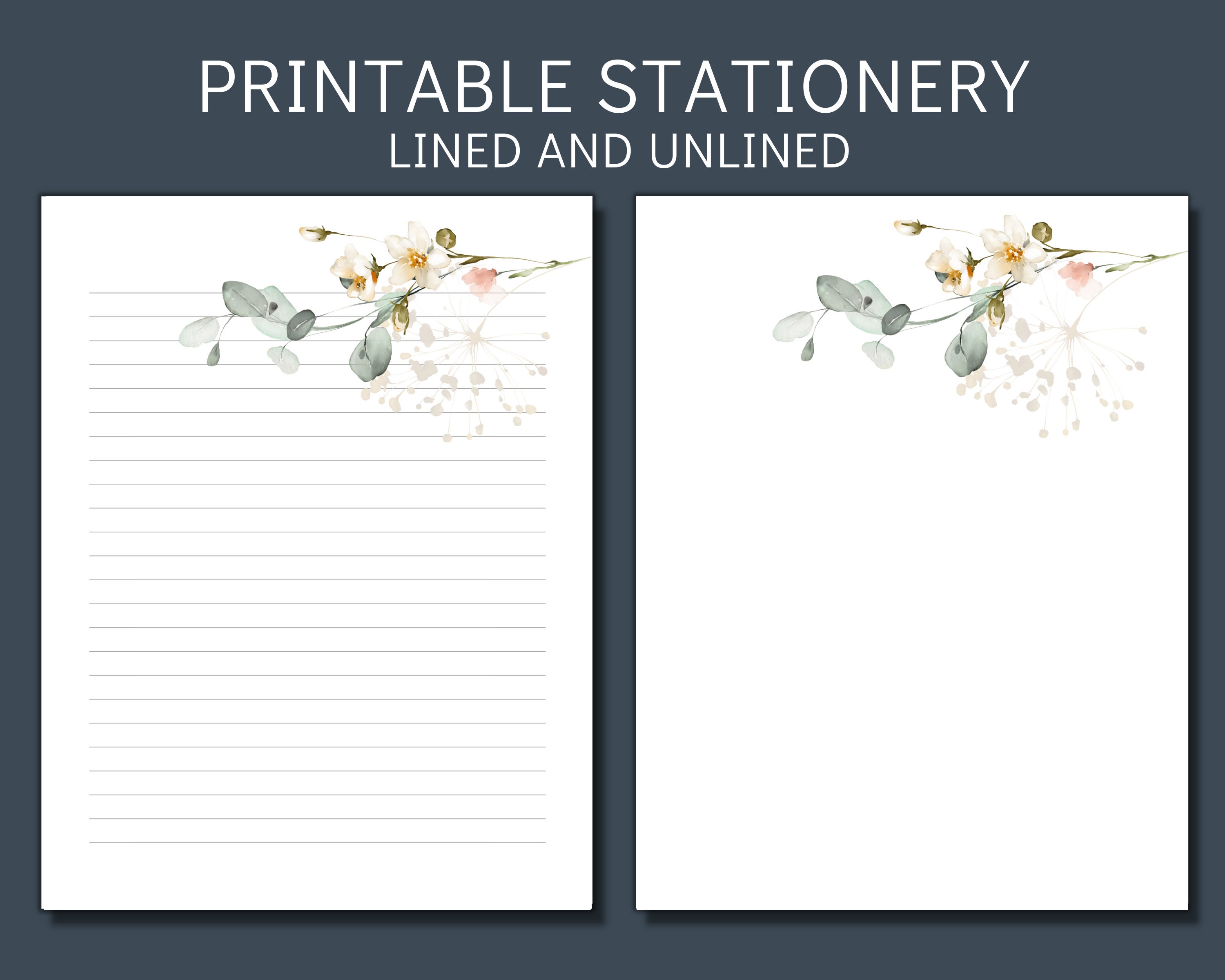 Printable Letter Writing Paper Set, Stationery, Watercolor Branch, A4 ...