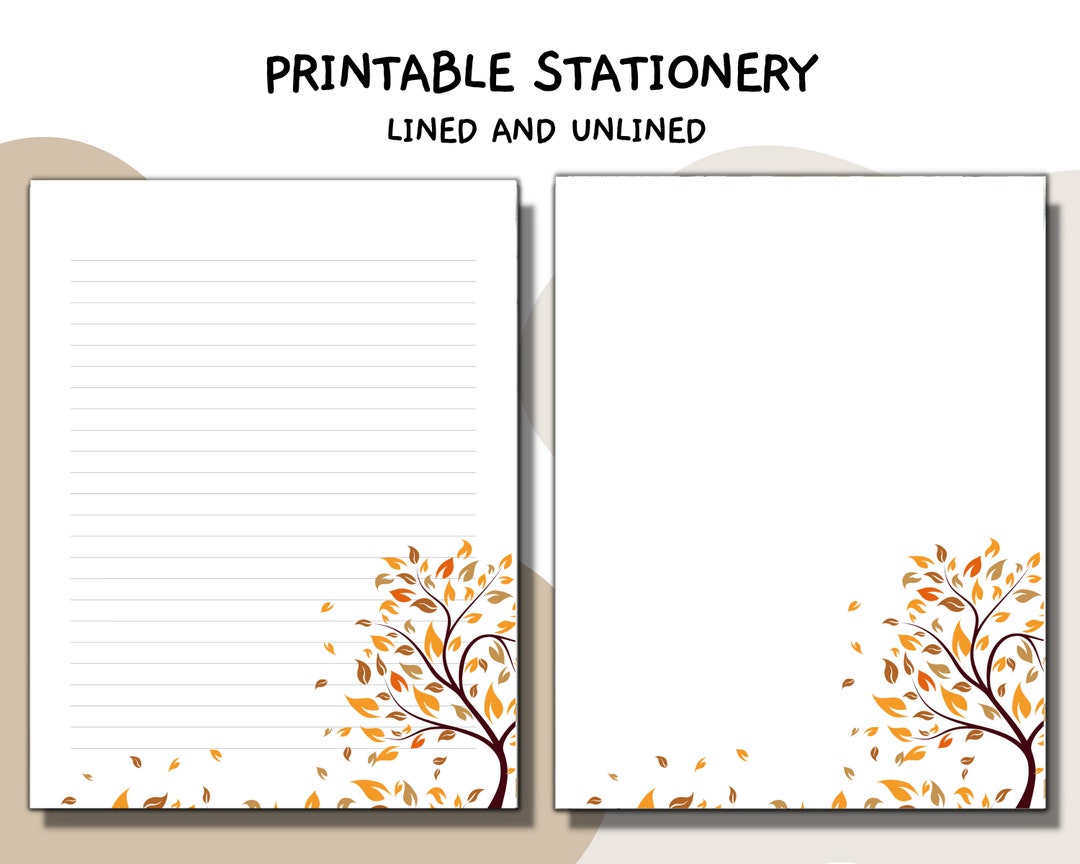 Printable Letter Writing Paper Set, Stationery, Autumn Tree , A4, US ...