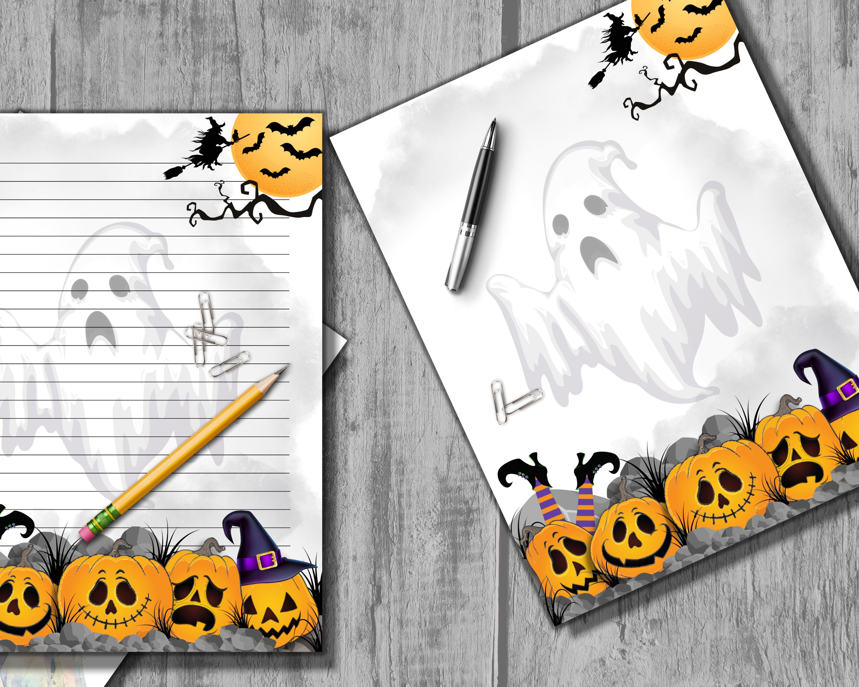 Printable Letter Writing Set, Paper Stationery, Halloween Pumpkins, A4 ...