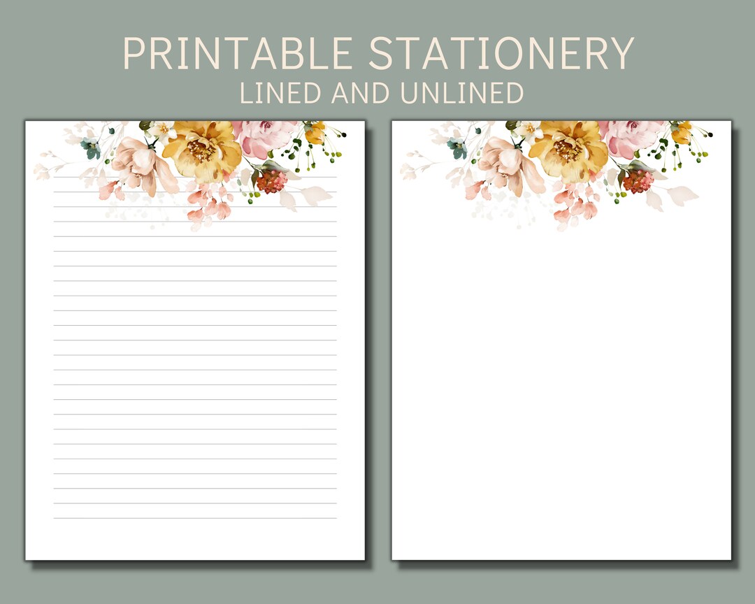 Printable Letter Writing Paper Set, Stationery, Watercolor Floral, A4 ...