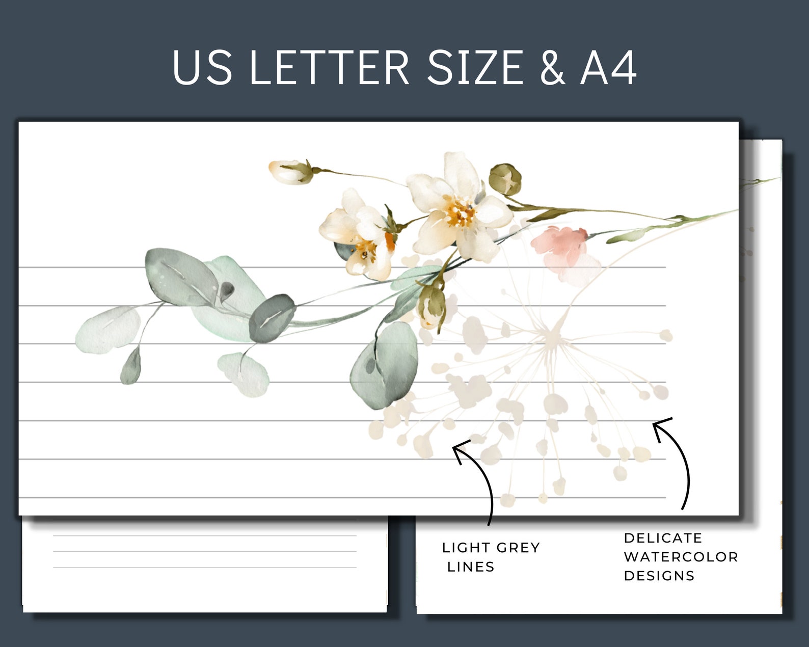 Printable Letter Writing Paper Set Stationery Watercolor - Etsy