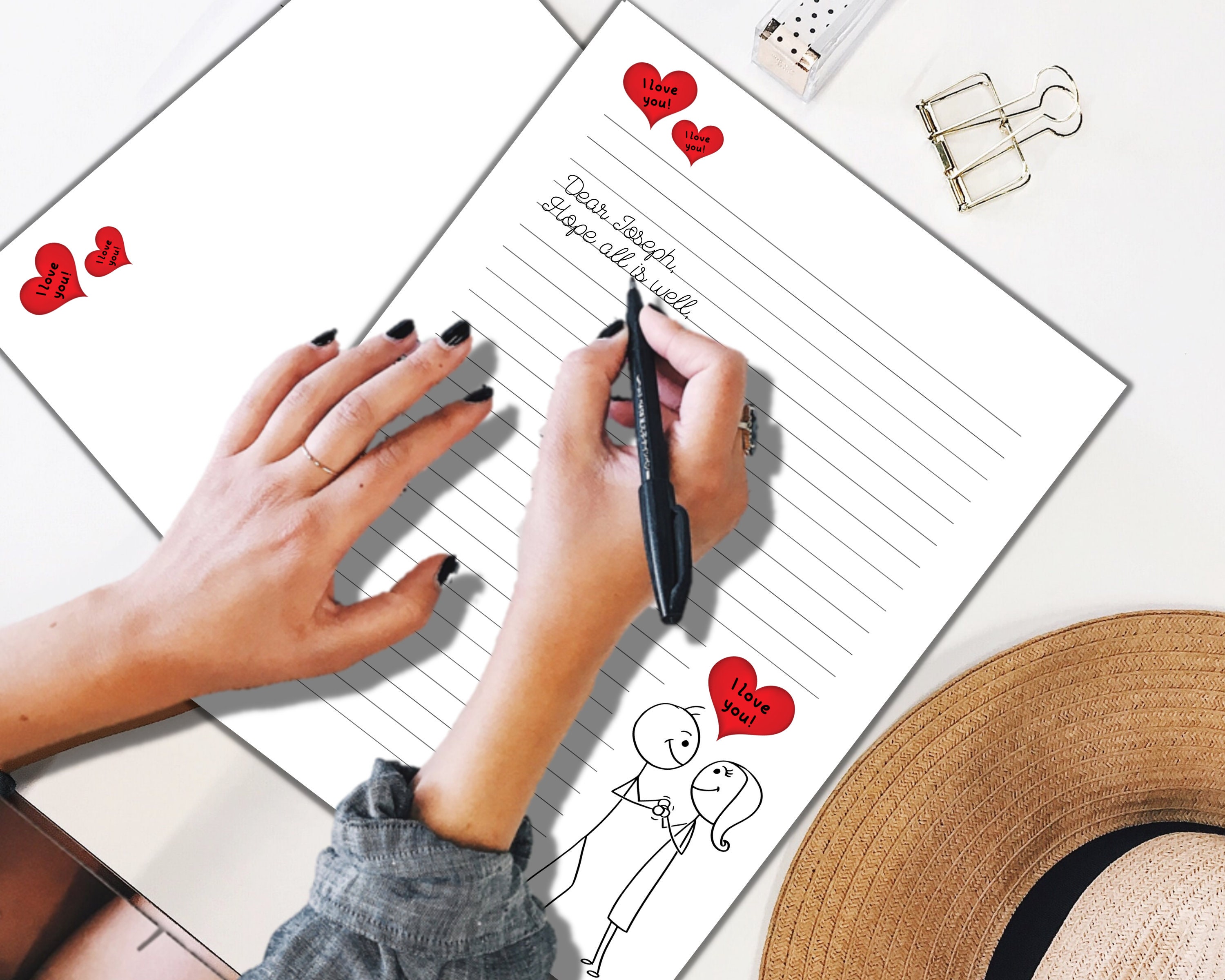 Printable Letter Writing Stationery Set, Paper, Stick Figure Love, A4 ...