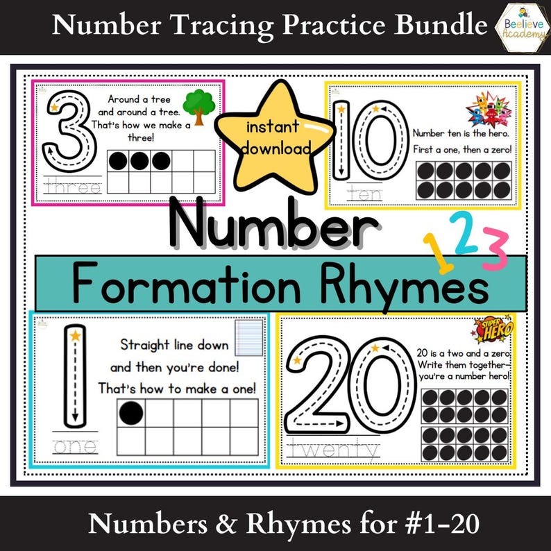 Numbers Rhyme Poem| Number Tracing Bundle 1-20 Printable | Handwriting ...