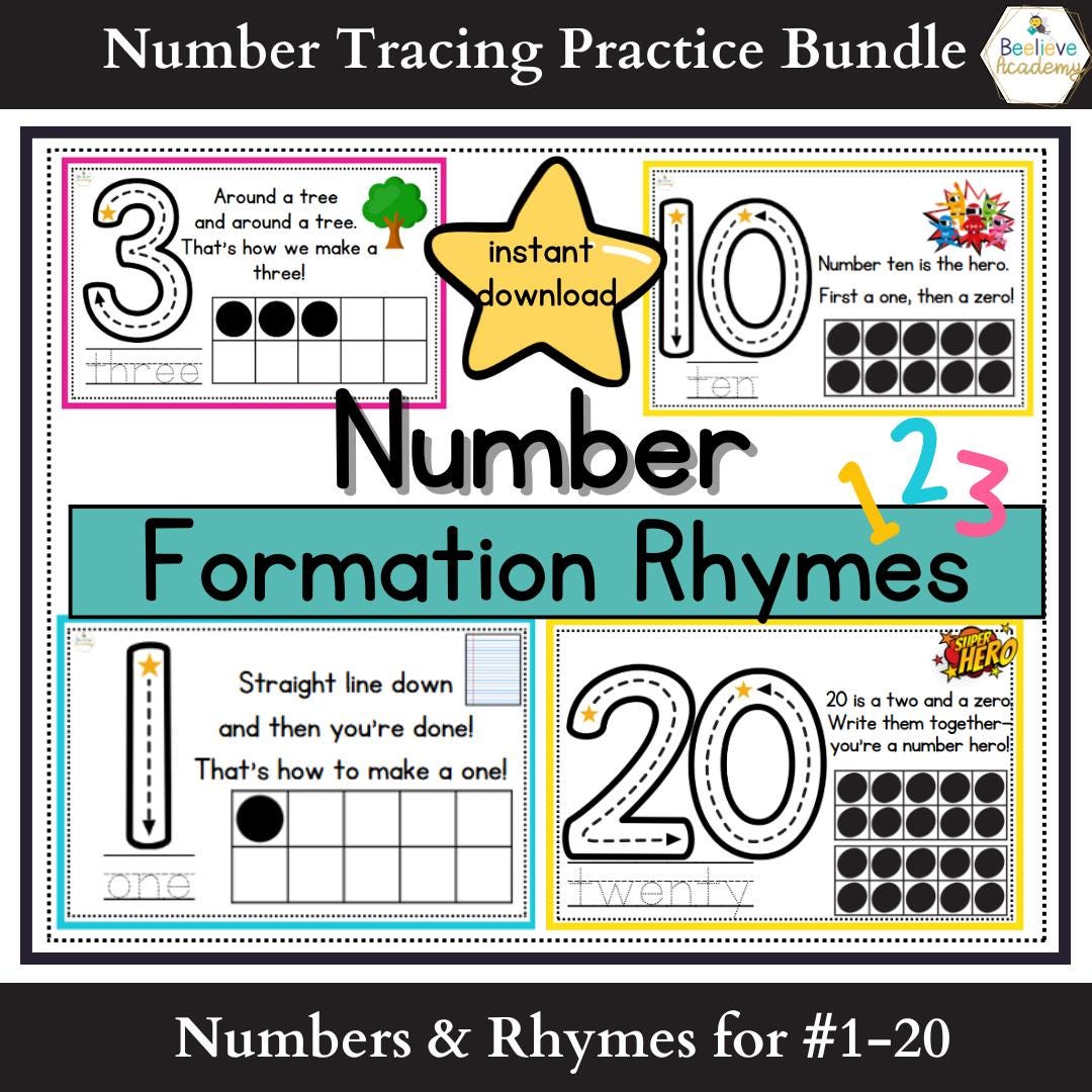 Numbers Rhyme Poem| Number Tracing Bundle 1-20 Printable | Handwriting ...