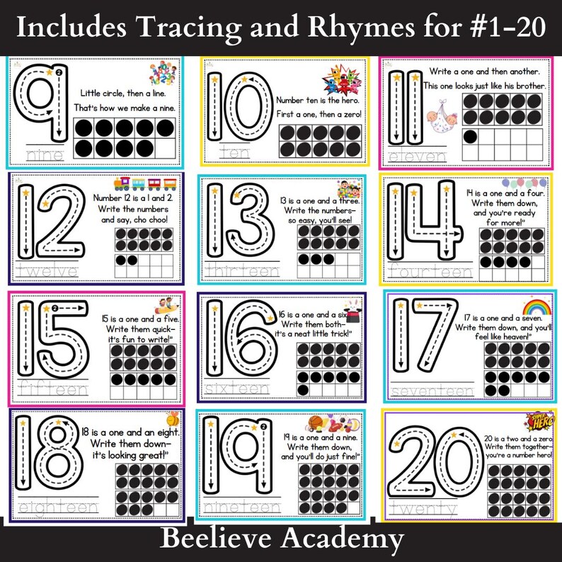 Numbers Rhyme Poem| Number Tracing Bundle 1-20 Printable | Handwriting ...