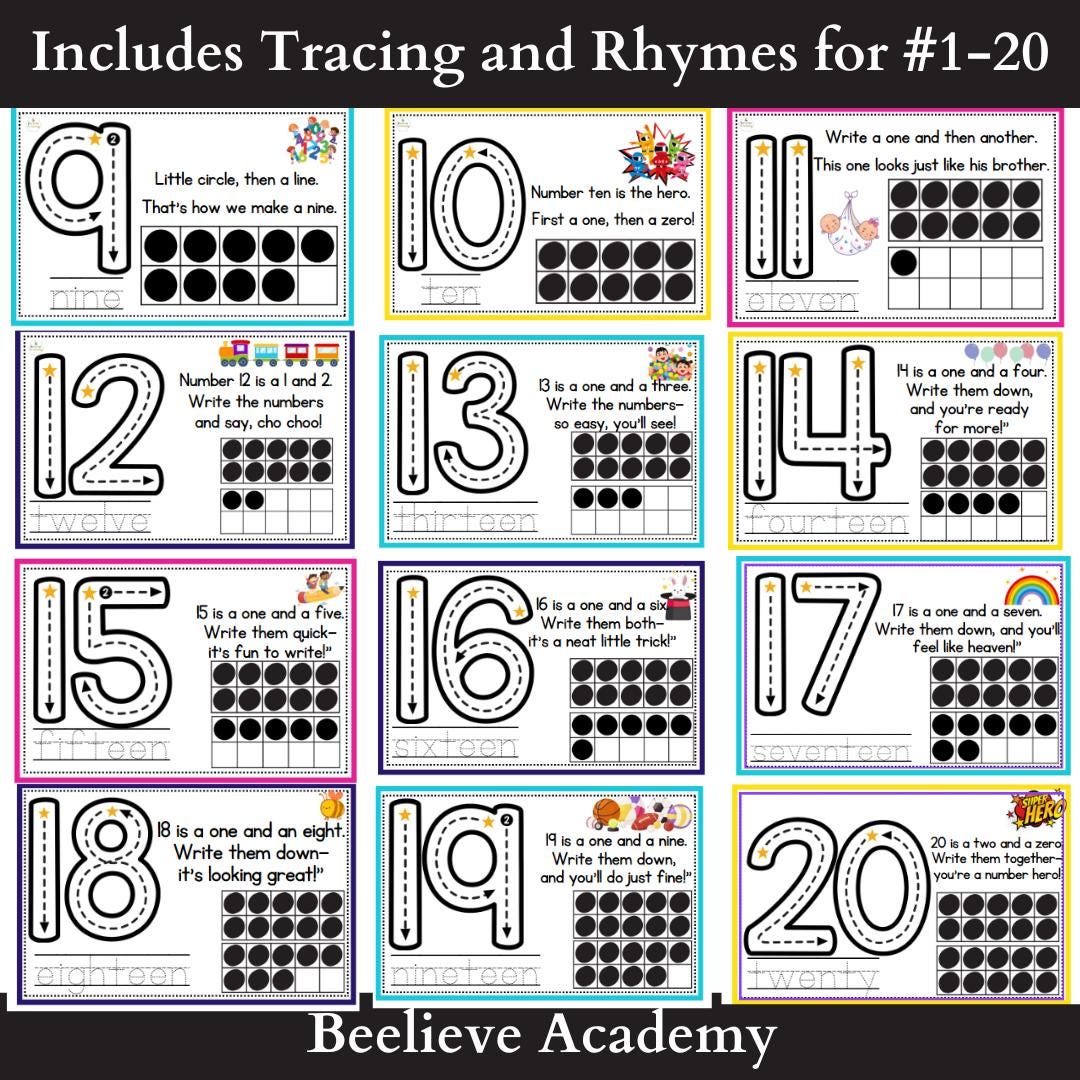 Number Rhyme & Tracing 1-20: Handwriting Practice (PDF) - Etsy