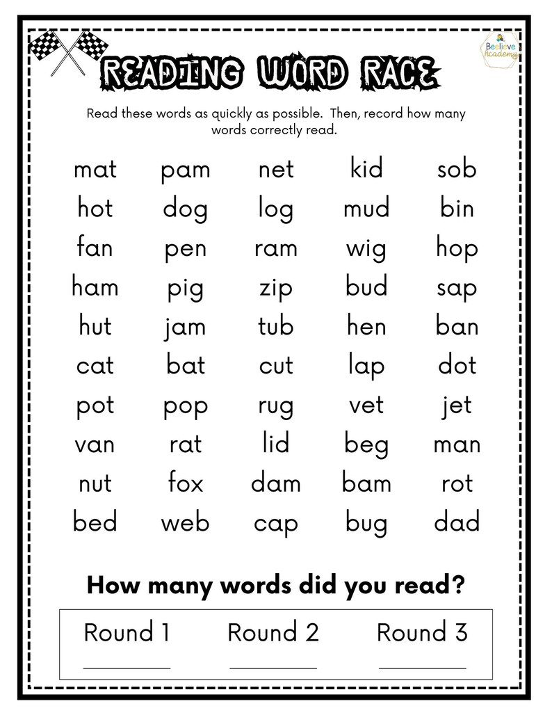 Kindergarten Reading Workbook: CVC Words, Fluency Passages (digital ...