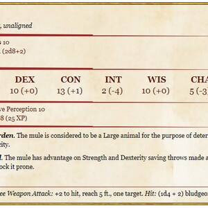 Pack Mule / Dnd / 5e / Pathfinder / Medium Beast / Artisan Guild - Etsy