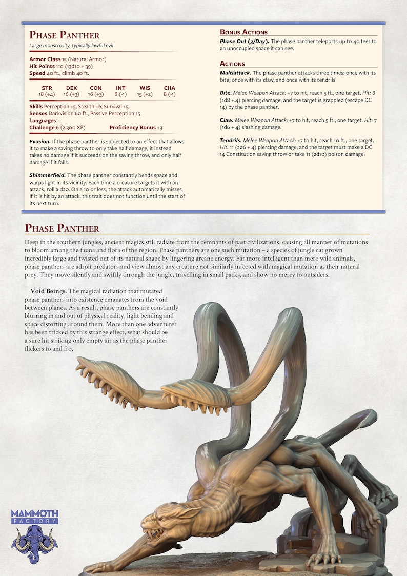 Phase Panther large Monstrosity / Dungeons and Dragons / Dnd - Etsy