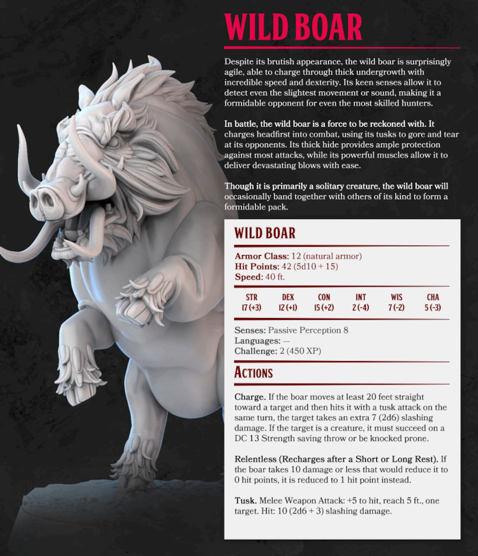 Wild Boars 2 Sculpts / Dnd / Pathfinder / 5e / Savage Worlds - Etsy
